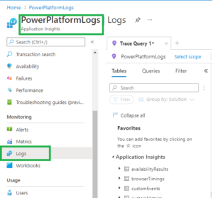 In Power apps, Monitor Canvas App Logs Application And Monitoring Insights