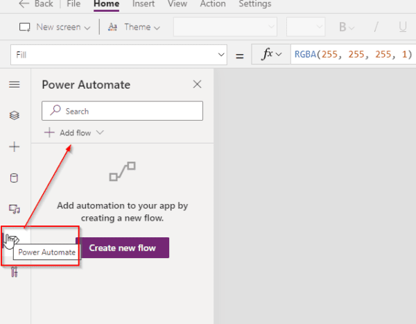 Using Canvas App Power Apps, Enable The Power Automate Pane.